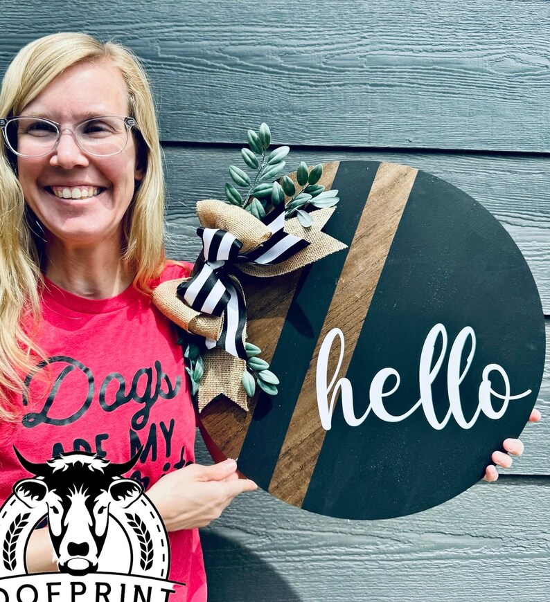 Hello Front Door Deco | Hello Sign | Front Door Wreath | Front Door Hanger | Black and Stain ...