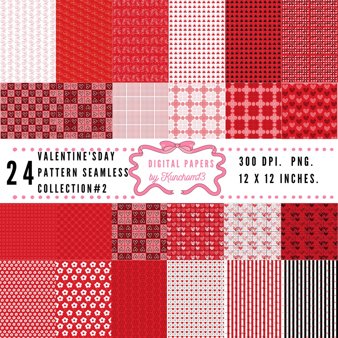 24 Valentine's Day-themed Digital ,valentine Digital Seamless Paper ...