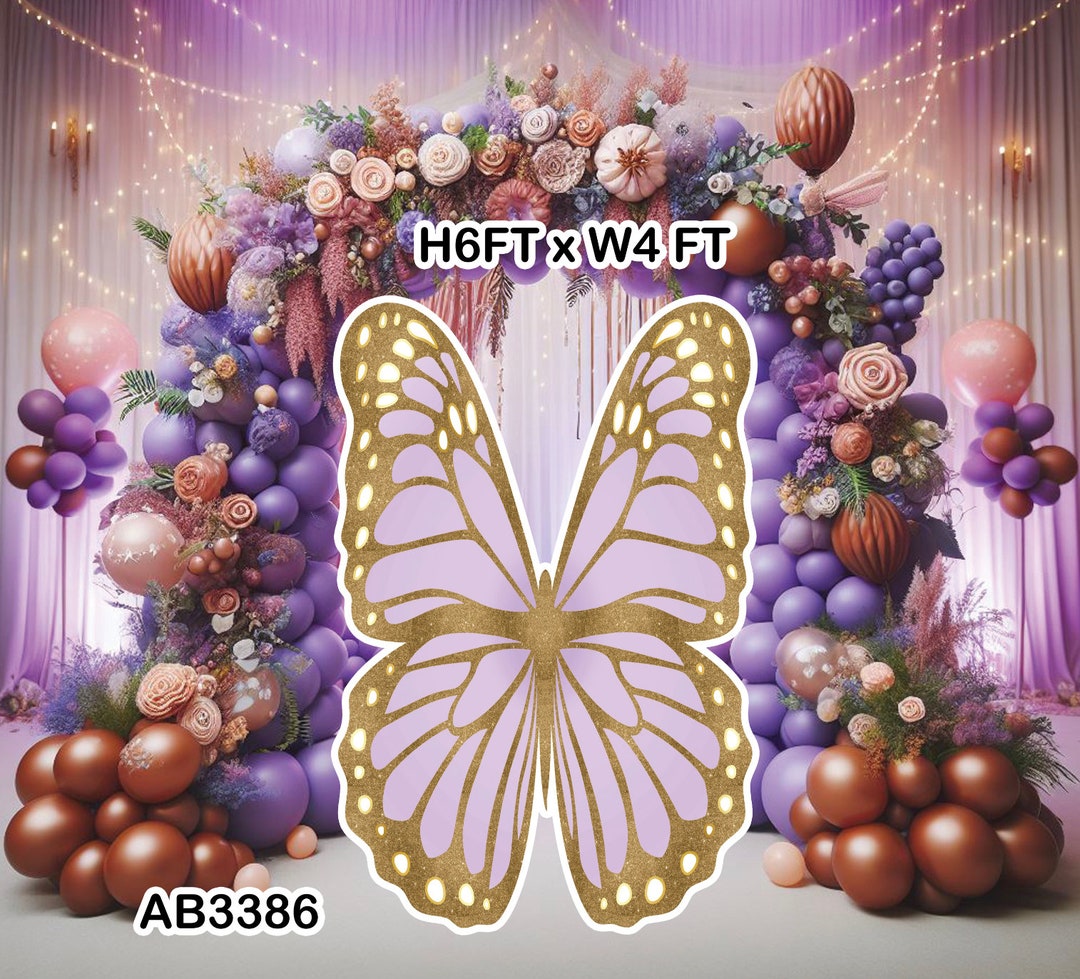 AB3386(SB Gold and Lilac Purple 6x4 Ft Giant Butterfly Backdrop Party ...