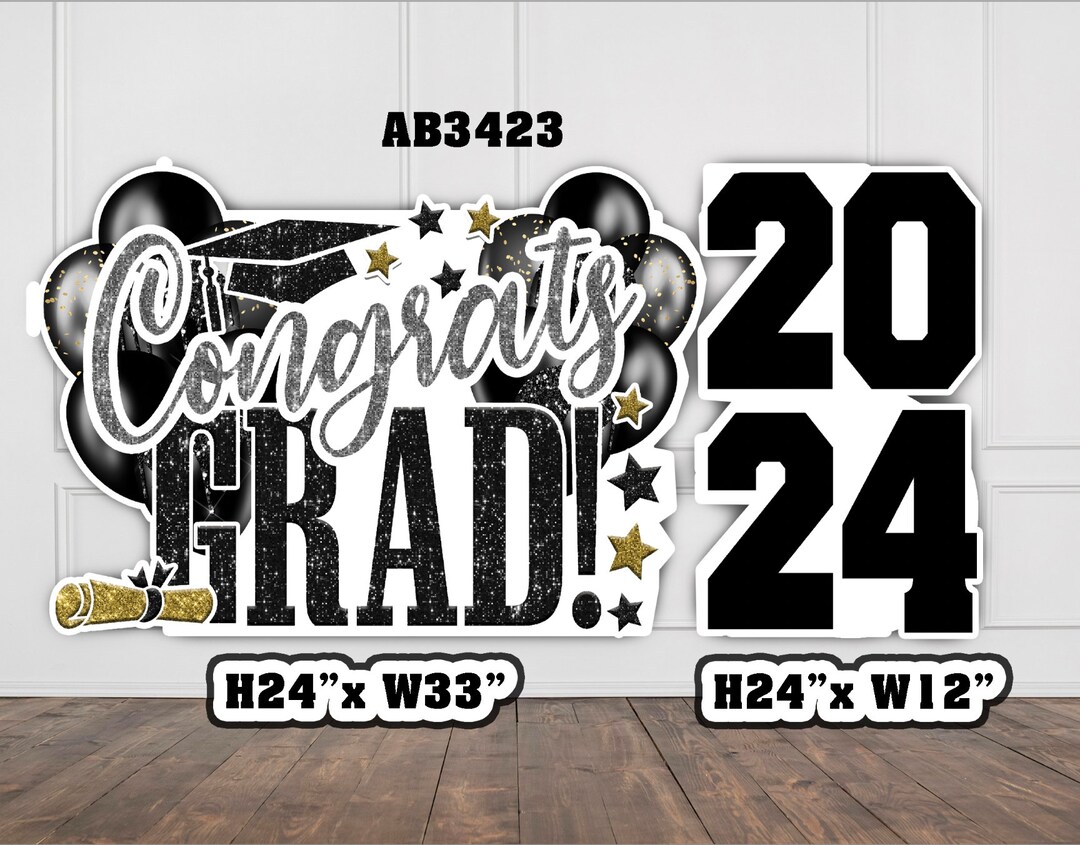 AB3423QS Congrats Grad Black and Silver Graduation Sign Party ...