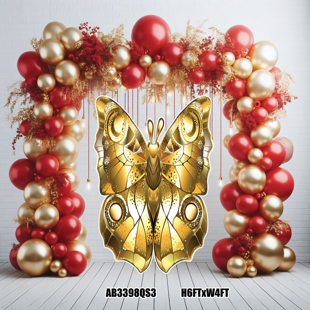 AB3398QS3 SB Gold 6x4 Ft Giant Butterfly Backdrop Party Decorations ...