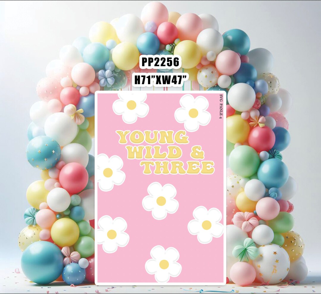 PP2256-1SB Young Wild and Three DAISY GROOVY Theme Backdrop Party ...