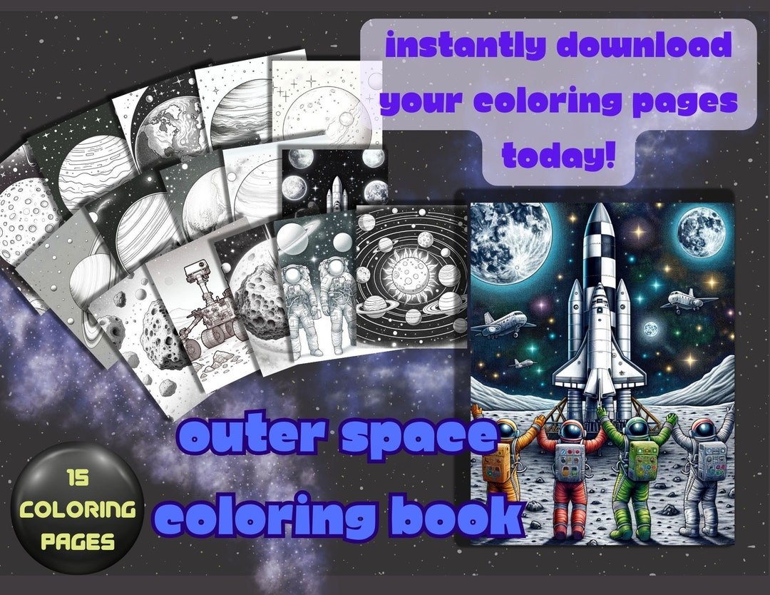 Outer Space Coloring Book, Adult Coloring Book, Relaxation Coloring ...
