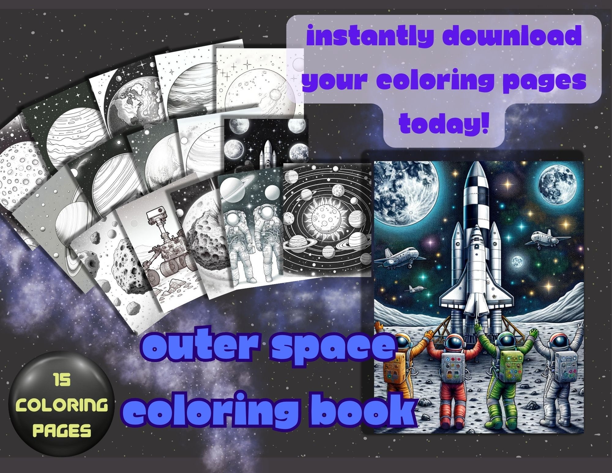 Outer Space Coloring Book, Adult Coloring Book, Relaxation Coloring ...