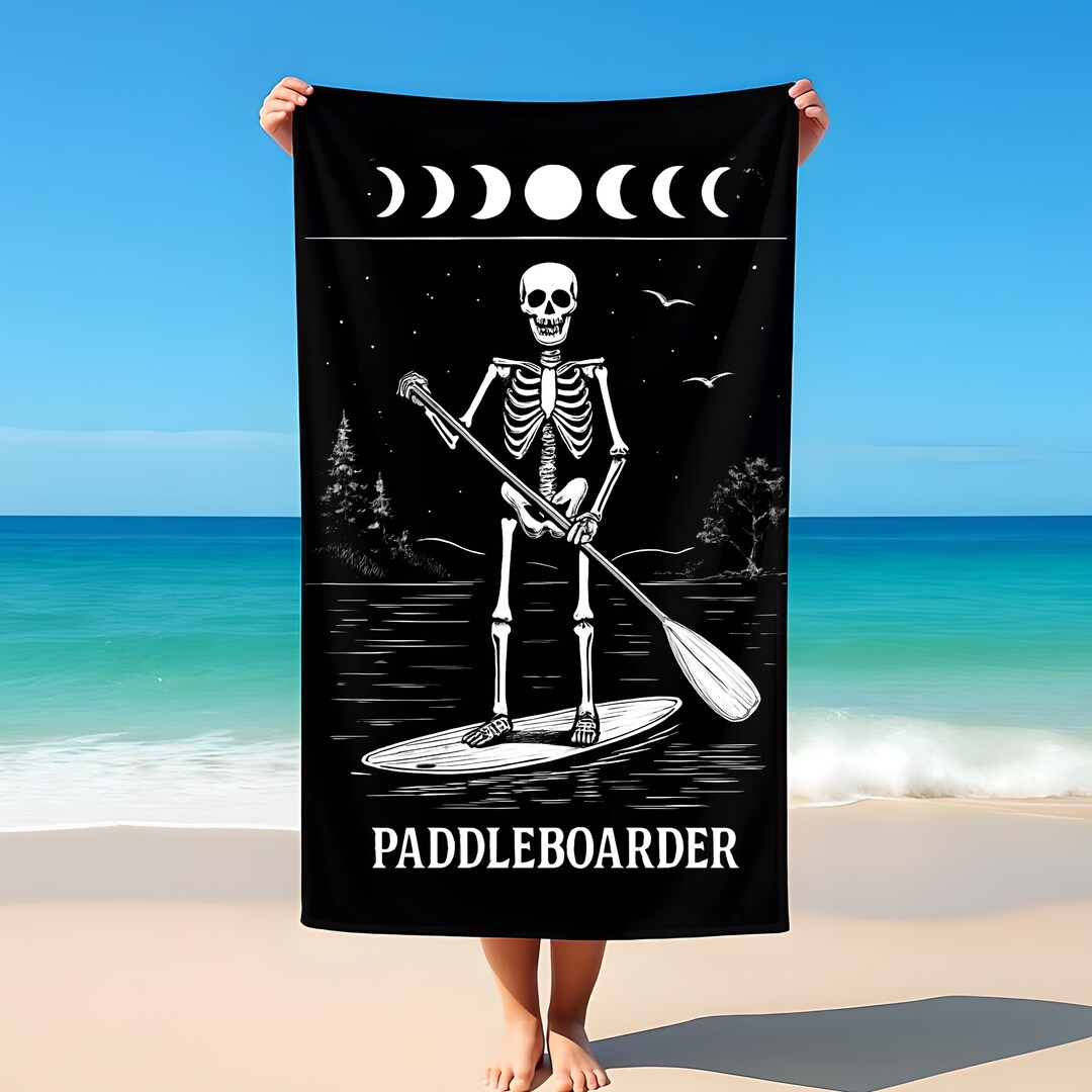 Skeleton Paddleboarder Tarot Beach Towel, Paddle Boarding Towel, SUP ...