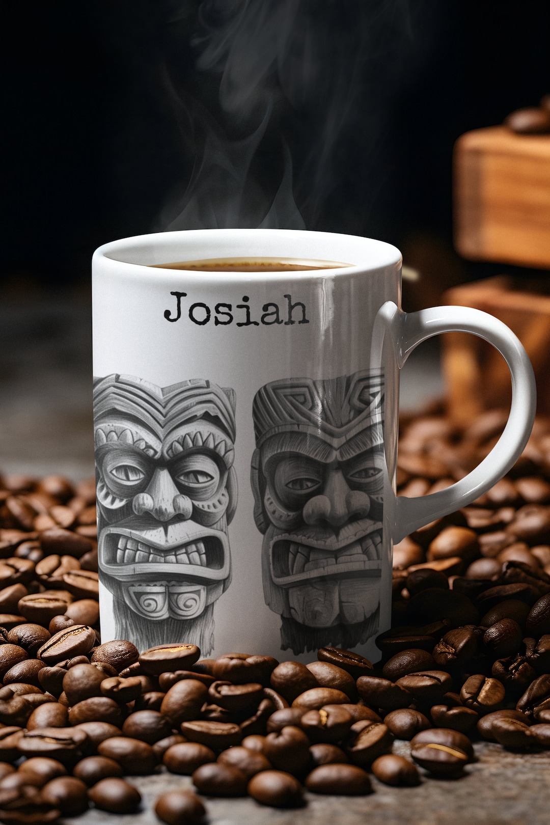 Personalized Tropical Tiki Ceramic Coffee Mug - Unique Polynesian ...