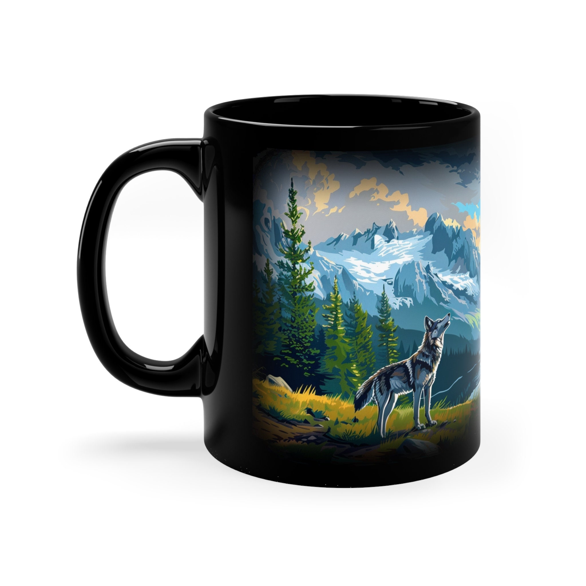 Howling Wolf Mug, Wolf Mug, Outdoor Mug, Camp Mug - Etsy