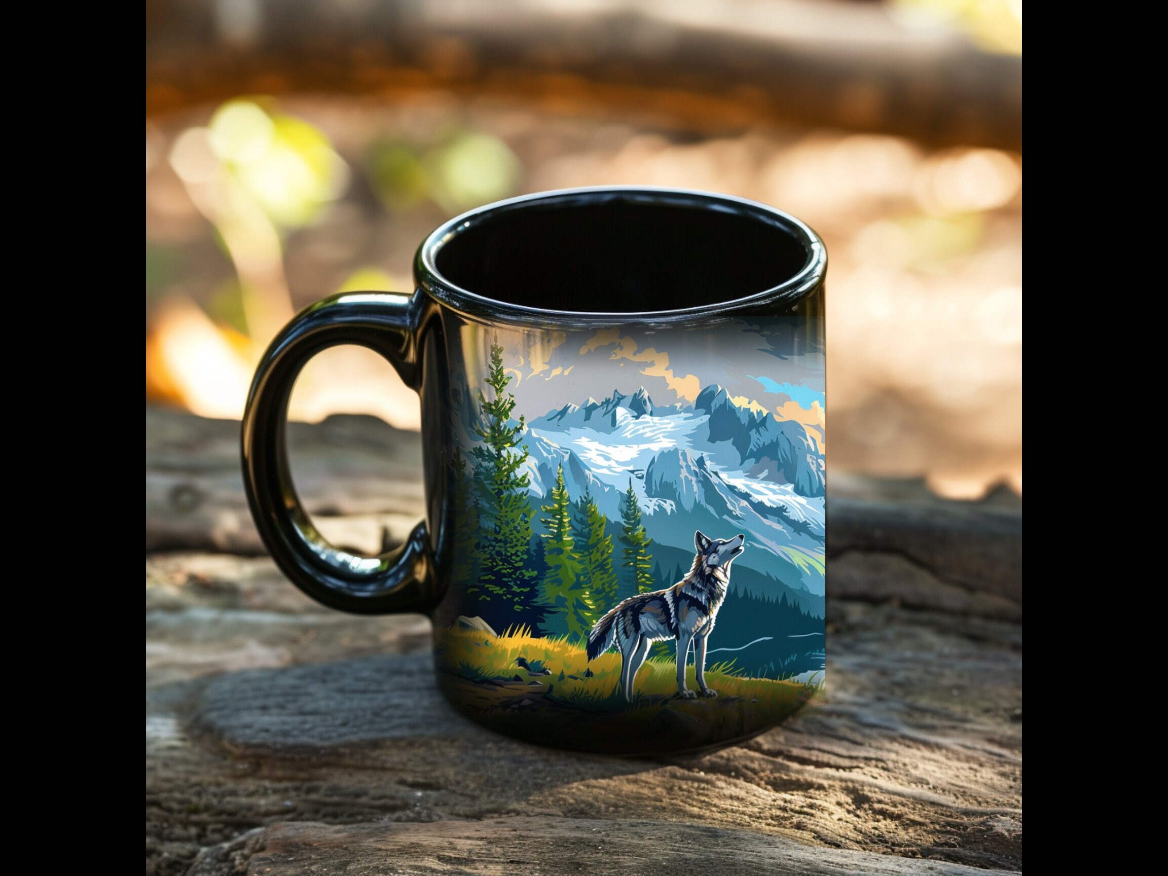 Howling Wolf Mug, Wolf Mug, Outdoor Mug, Camp Mug - Etsy