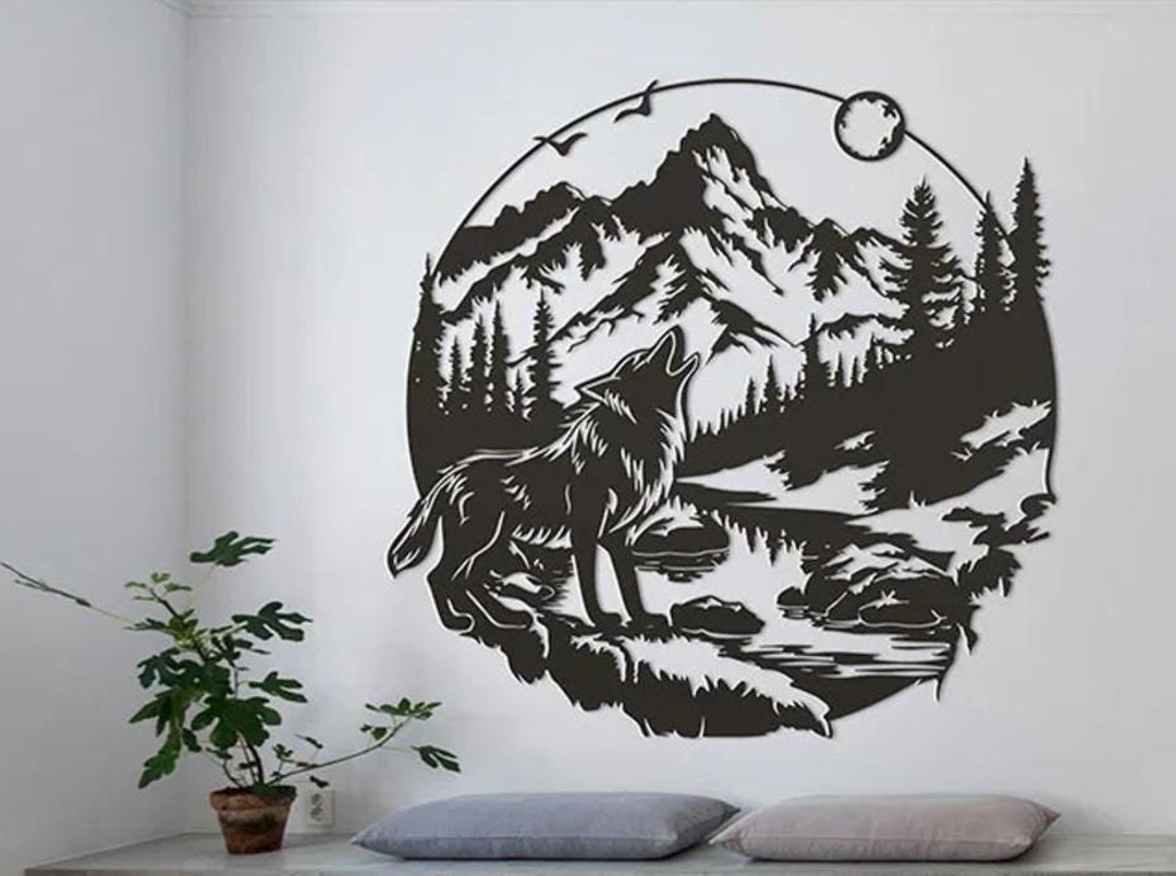 XXL Wolf Wall Art, Howling at the Moon, Wall Decor Gift, Large Card for ...