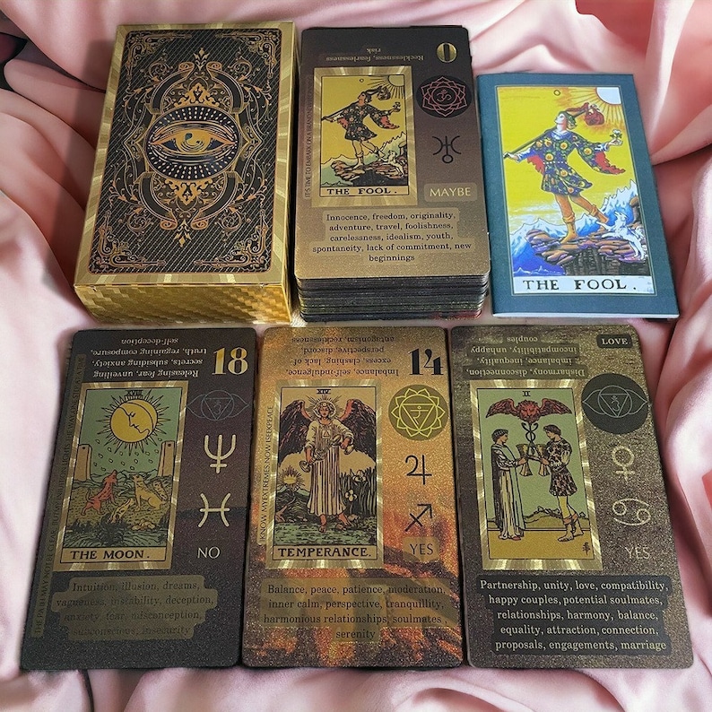 Gold Tarot Deck, Deck of Tarot Cards With Guide Book, Spanish and ...