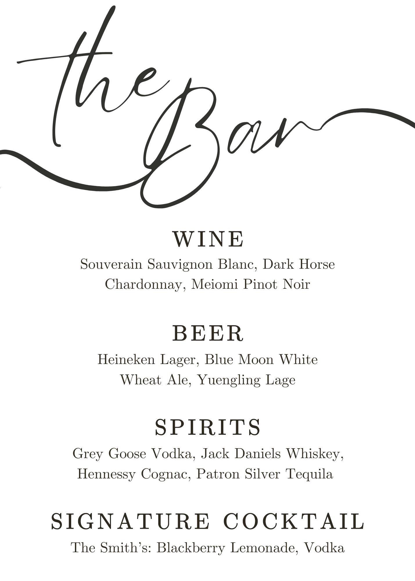 Bar Menu Sign Template, Wedding Bar Sign Printable, Bar Menu Wedding ...