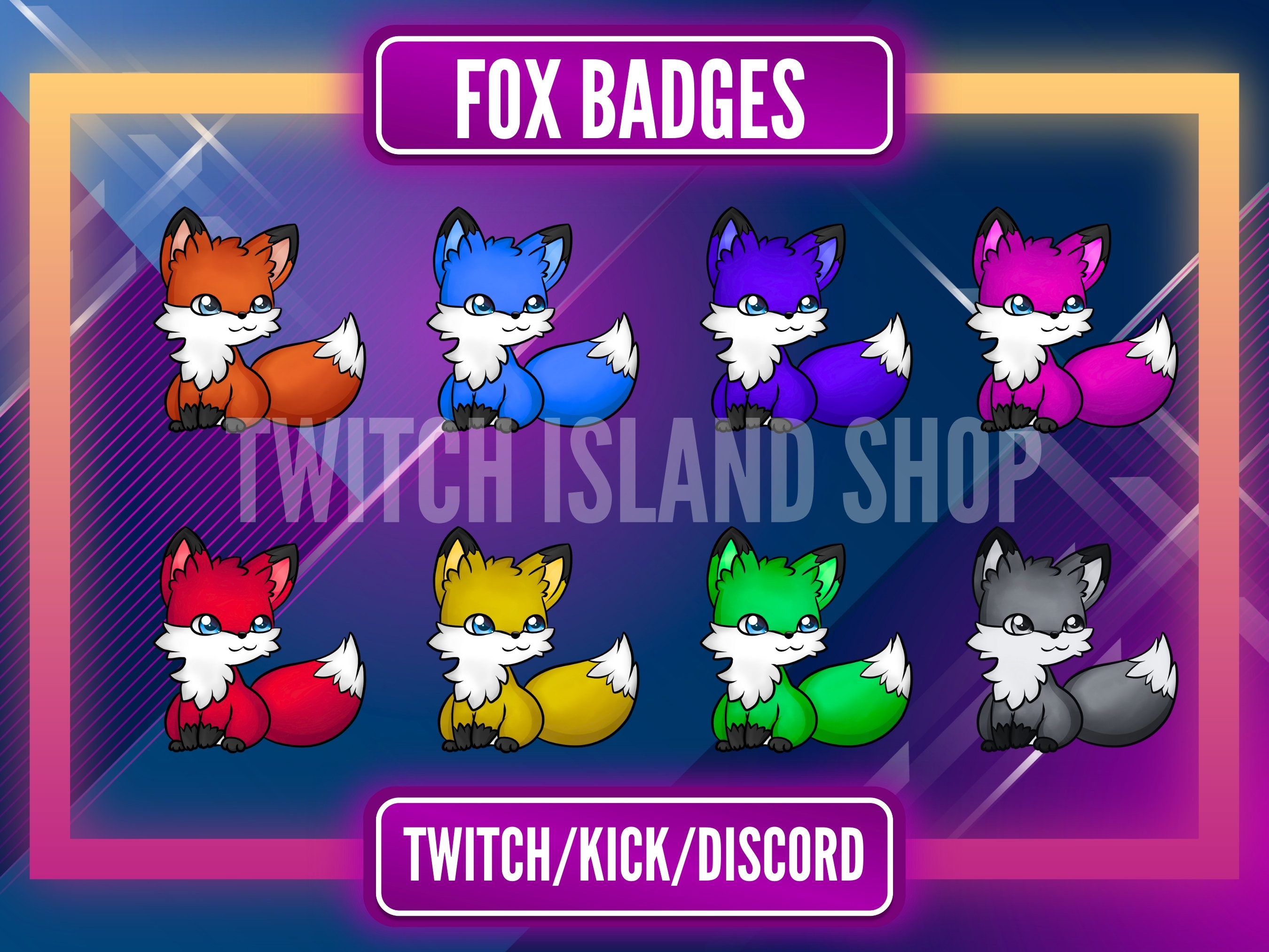 8 Cute Fox Sub/bit Badges for Twitch, Youtube, Discord, Stream Instant ...