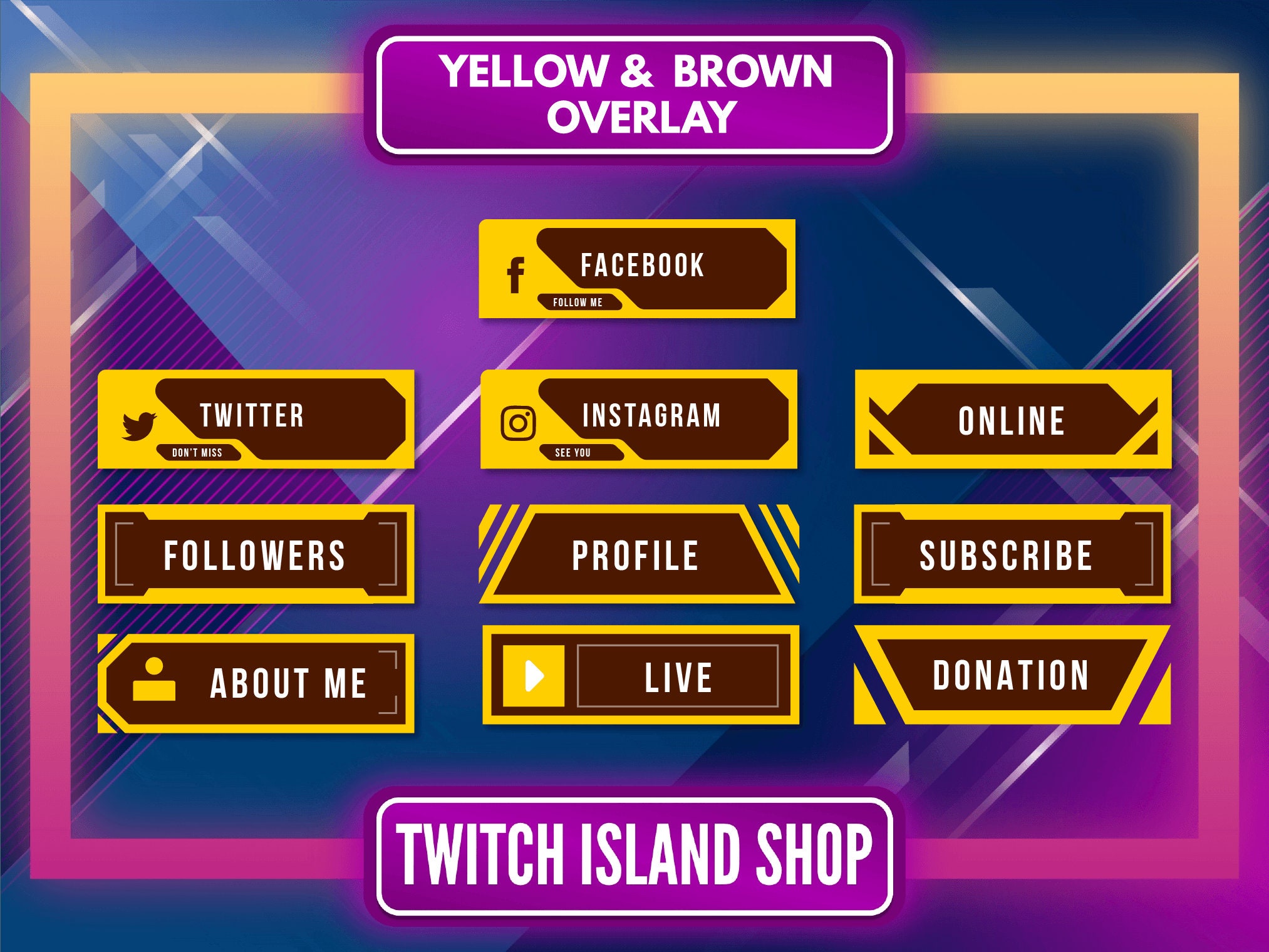 Static Twitch Overlay in Yellow and Brown Digital Download Stream ...