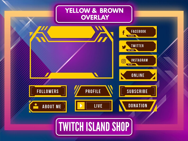 Static Twitch Overlay in Yellow and Brown Digital Download Stream ...