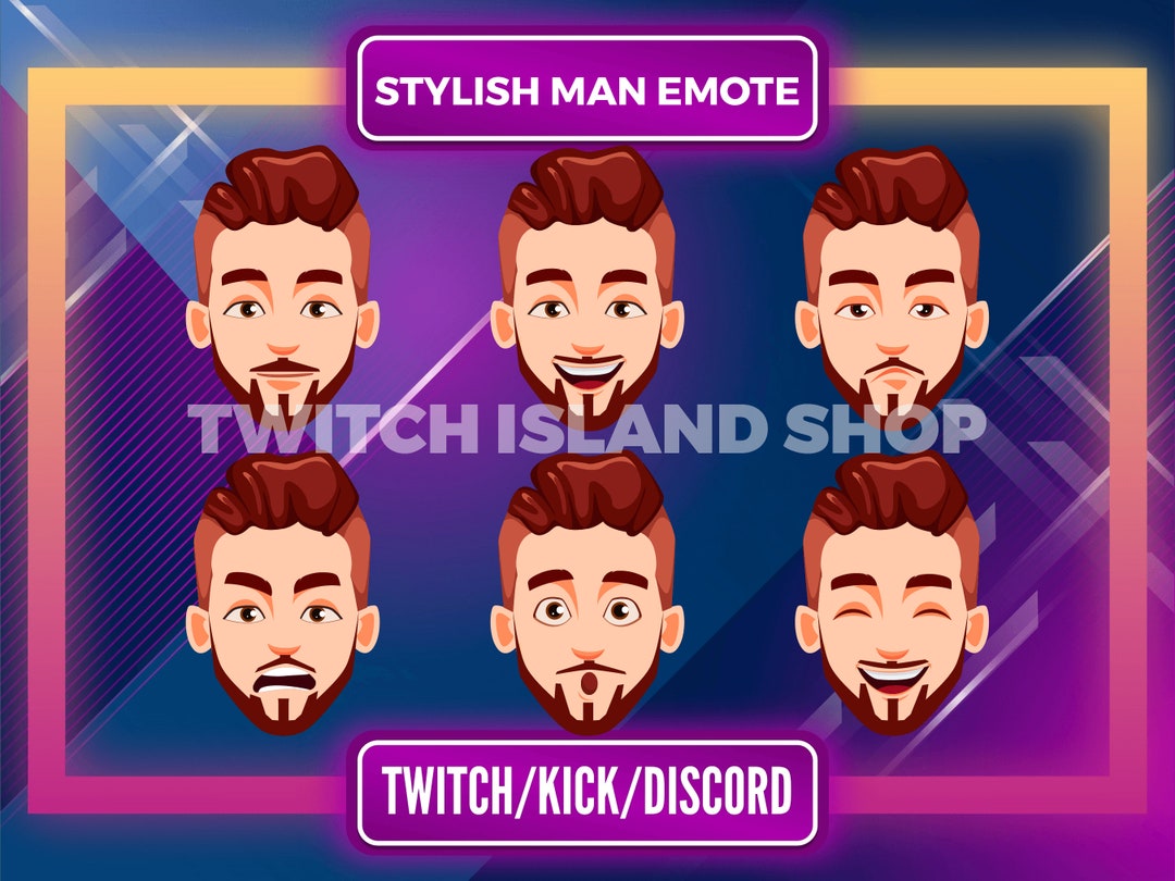 Twitch Stylish Man Emote Sub Emotes Beard Man Emotes Set of 6 Ready-to ...