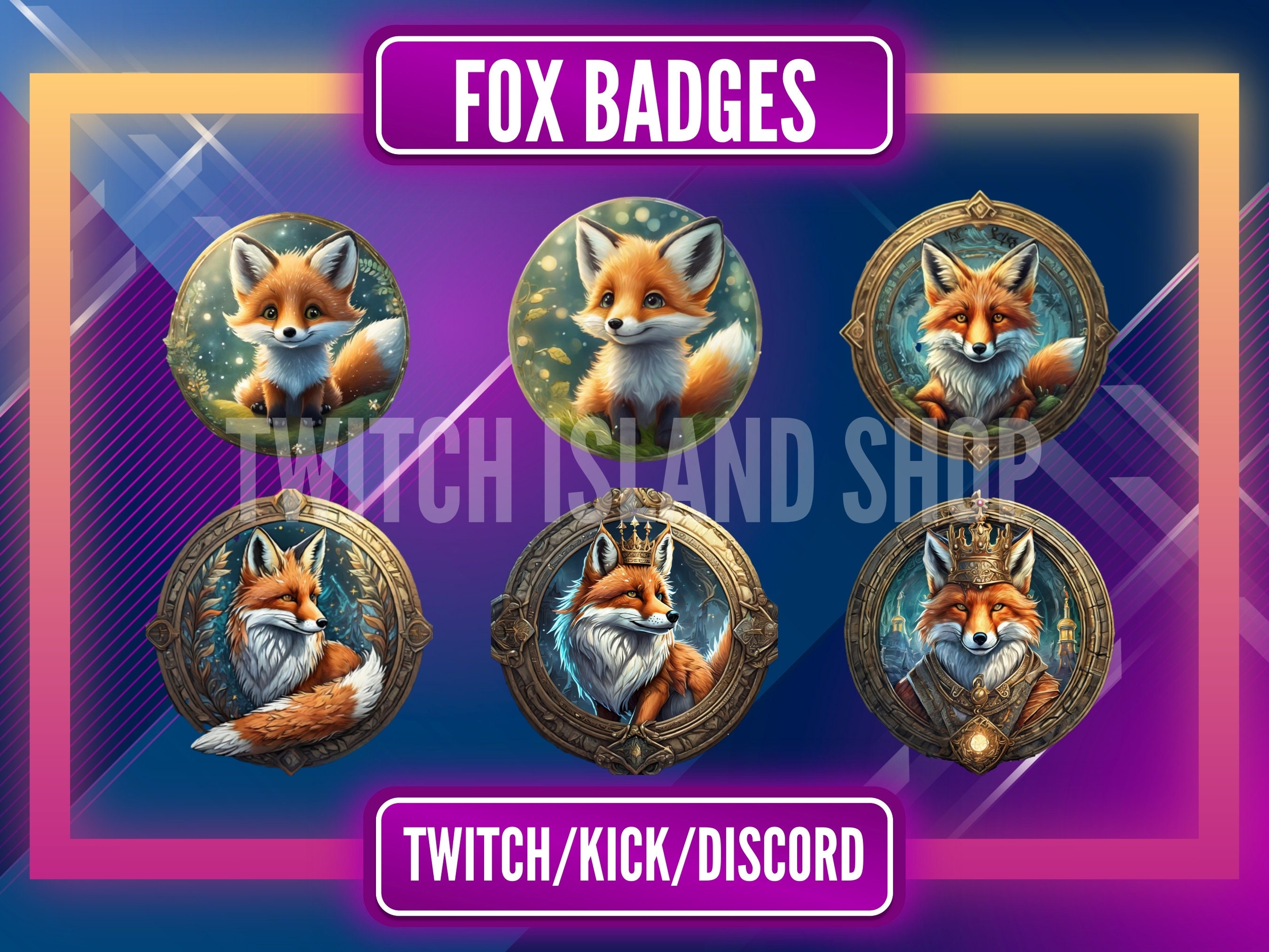 Fox Sub Badges for Twitch Twitch Sub Badges Animal Sub Badges Kawaii ...