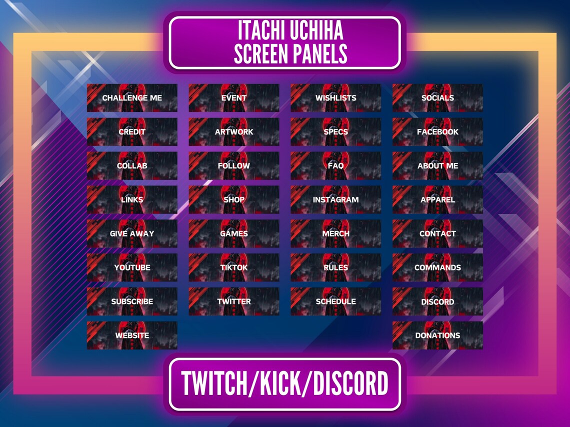 Itachi-uchiha Animated Stream Overlay Bundle Anime Twitch Overlay ...