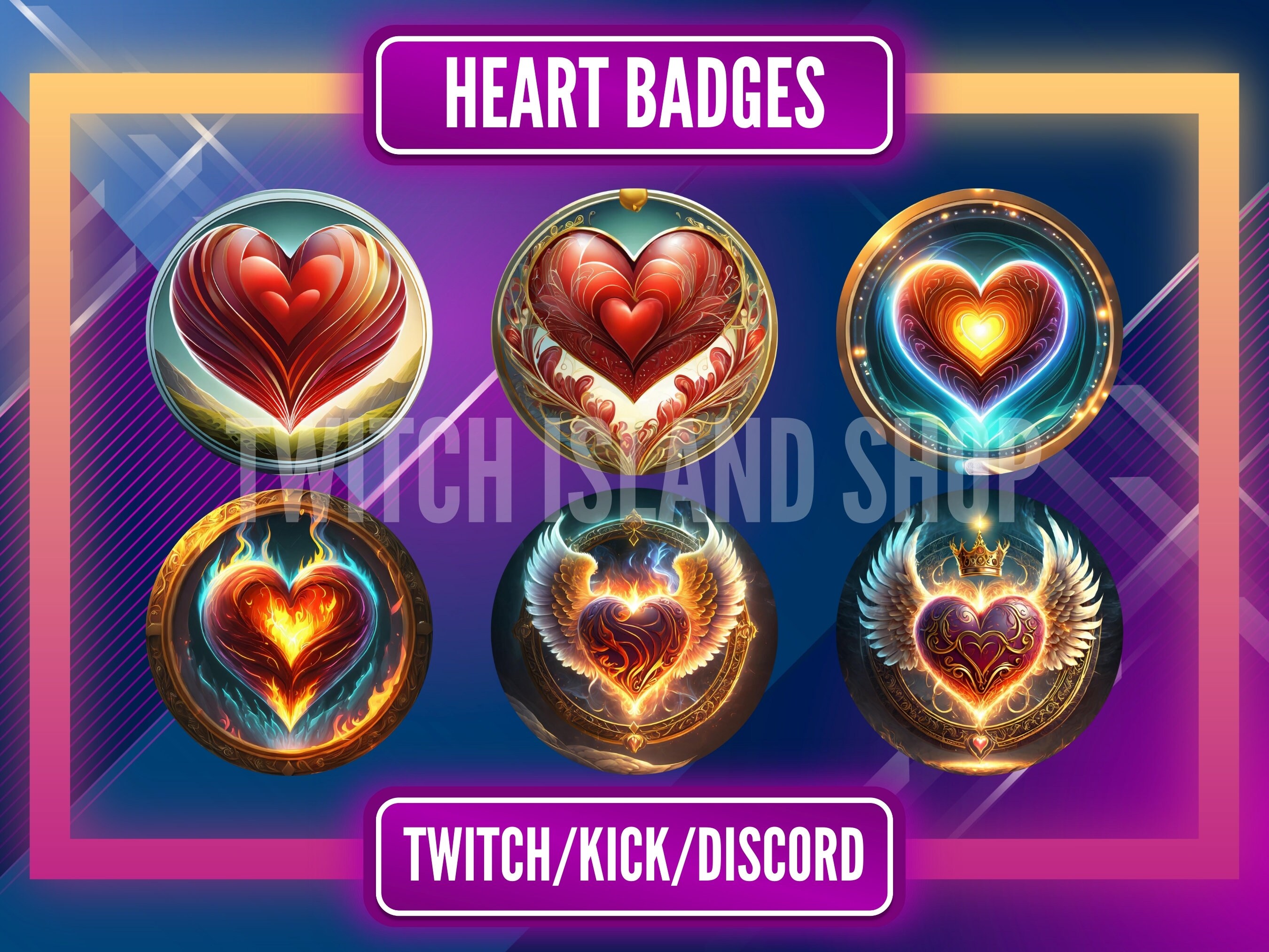 Twitch Heart Badges Twitch Sub Badges Bit Badges Streamer Gamer Discord ...