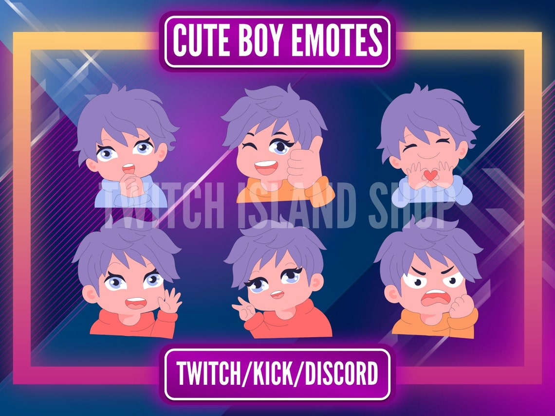 Cute Boy Emotes for Discord and Twitch Facial Emojis, Chibi Characters ...