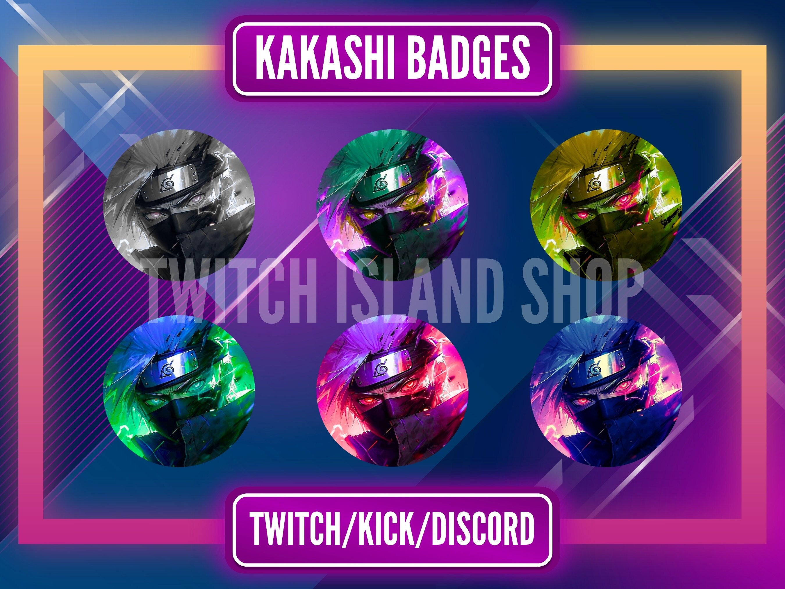 6 Sub/bit Twitch Badges Kak-ashi Instant Download Cool Anime Badge ...