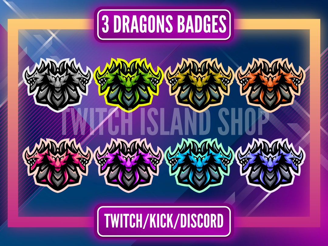 Sub Badges Twitch Pack / Bundle Featuring Trio Dragons Animal Sub Badges Stream Twitch Badges ...