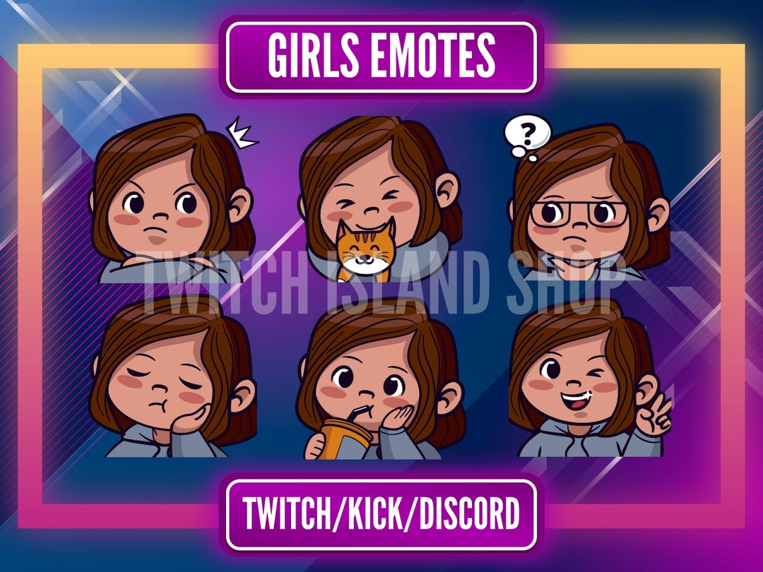 Girl Emote Pack Chibi Emote 6-pack Brown Girl Emotes Facial Emotes ...