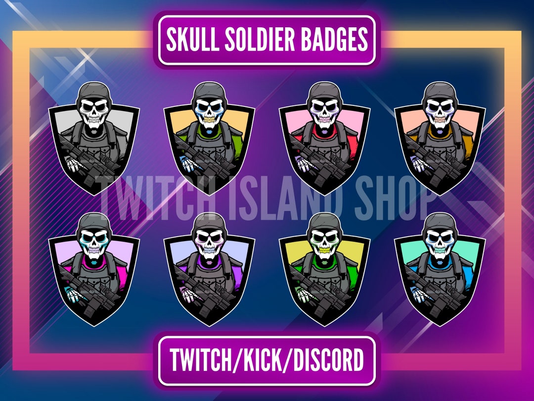 Twitch Skull Soldier Sub Badges Set of 8 Badges Skull Skeleton Badges ...