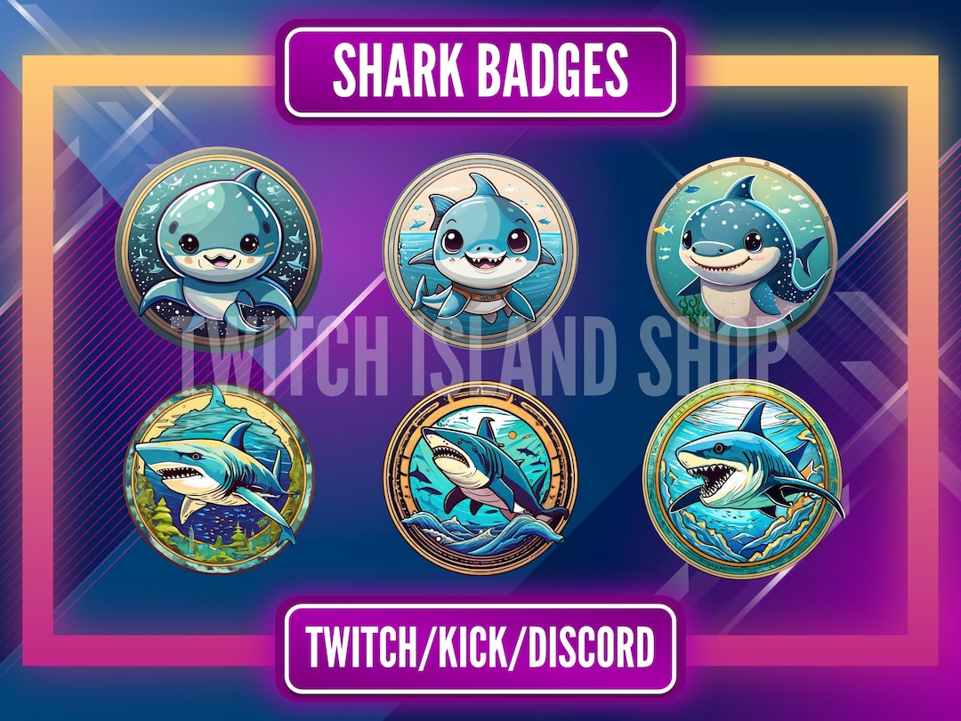 Shark Twitch Sub Badges Set of 6 Icons Featuring Sea Creature, Ocean ...