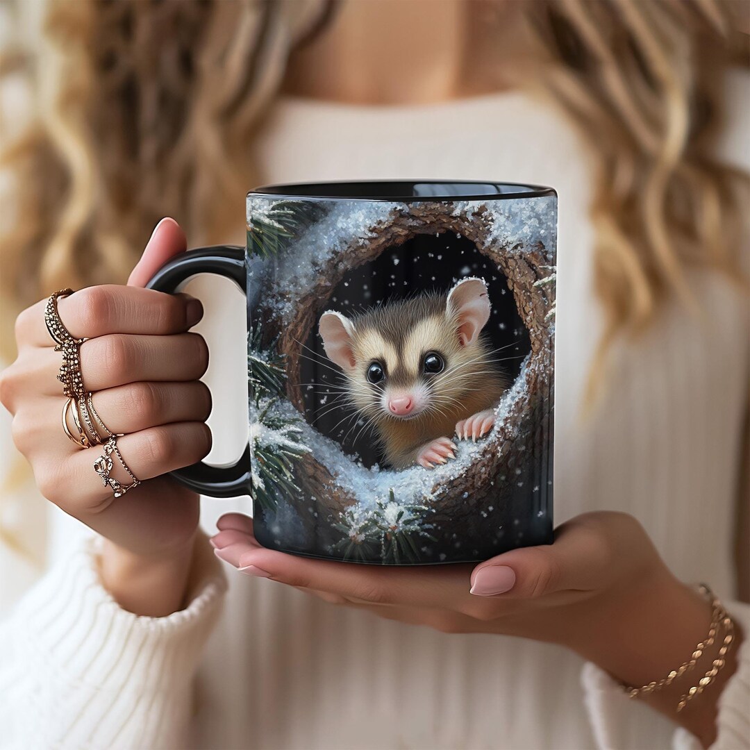 Opossum Winter Scene Coffee Cup, Snowflake Tea Mug, Cozy Christmas Gift ...