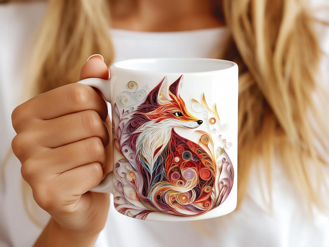 Red Fox Ceramic Mug, 11oz/15oz - Quilled Paper Effect, Animal Lover ...
