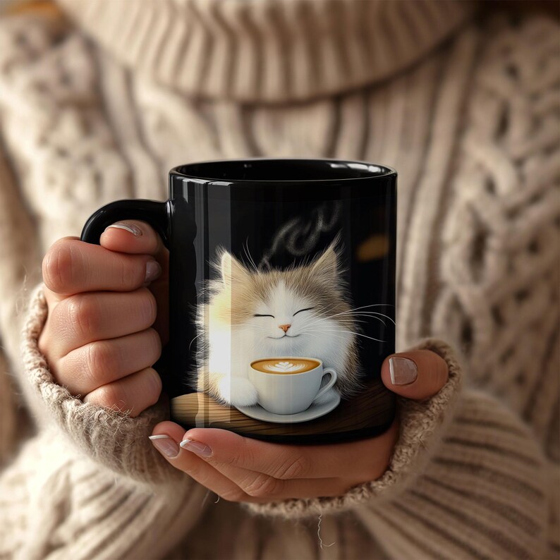 Cute Cat Drinking His Morning Coffee With a Smile, Coffee Lover Gift ...