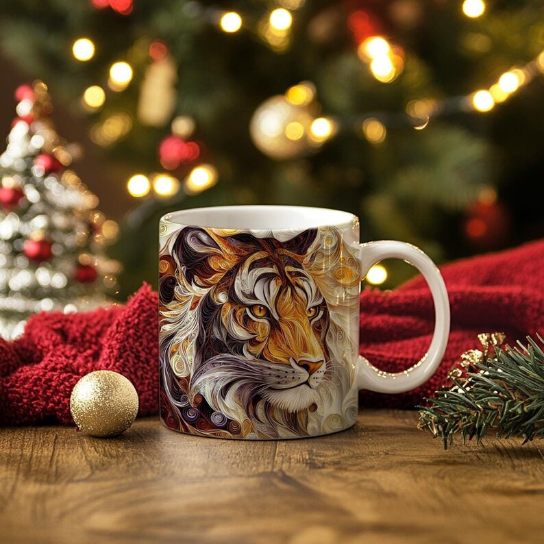 Tiger, Quilled-look Ceramic Mug, Orange and Brown Jungle Animal Tea Cup ...
