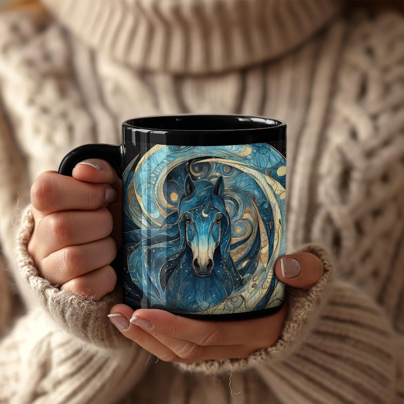 Stallion Mug Starry Night | Black Ceramic Cup, Horse Constellation ...