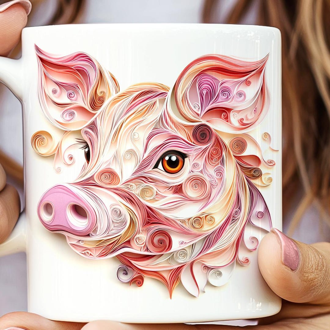 Pig, Morning Coffee Mug, Quilled-look Pink Pig, Farmers Coffee Cup ...
