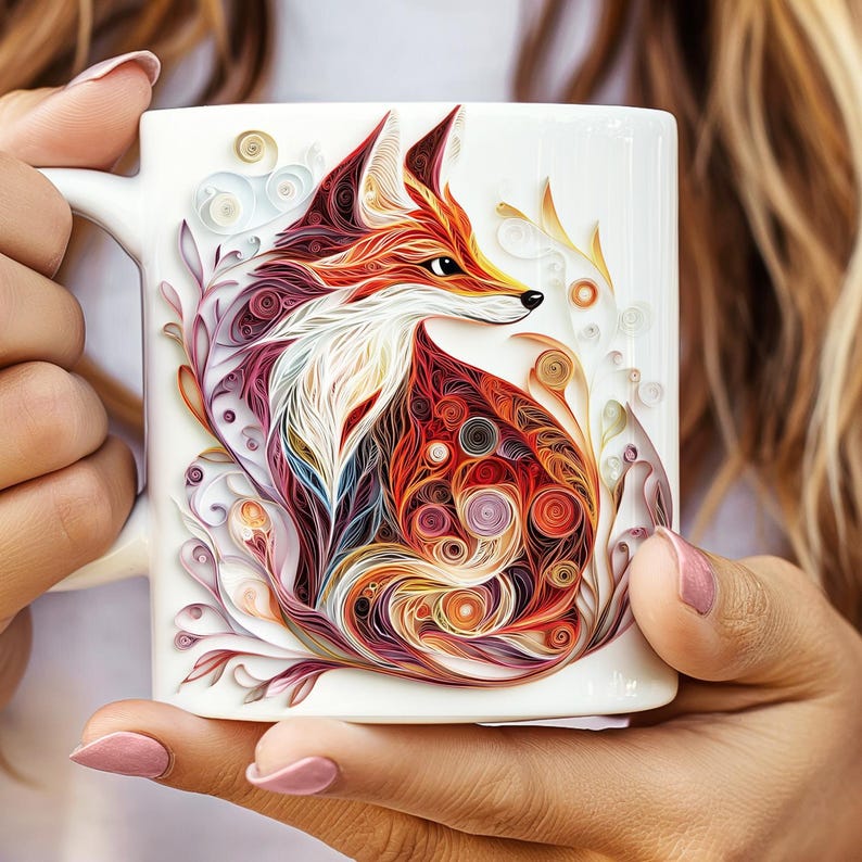 Red Fox Ceramic Mug, 11oz/15oz - Quilled Paper Effect, Animal Lover ...
