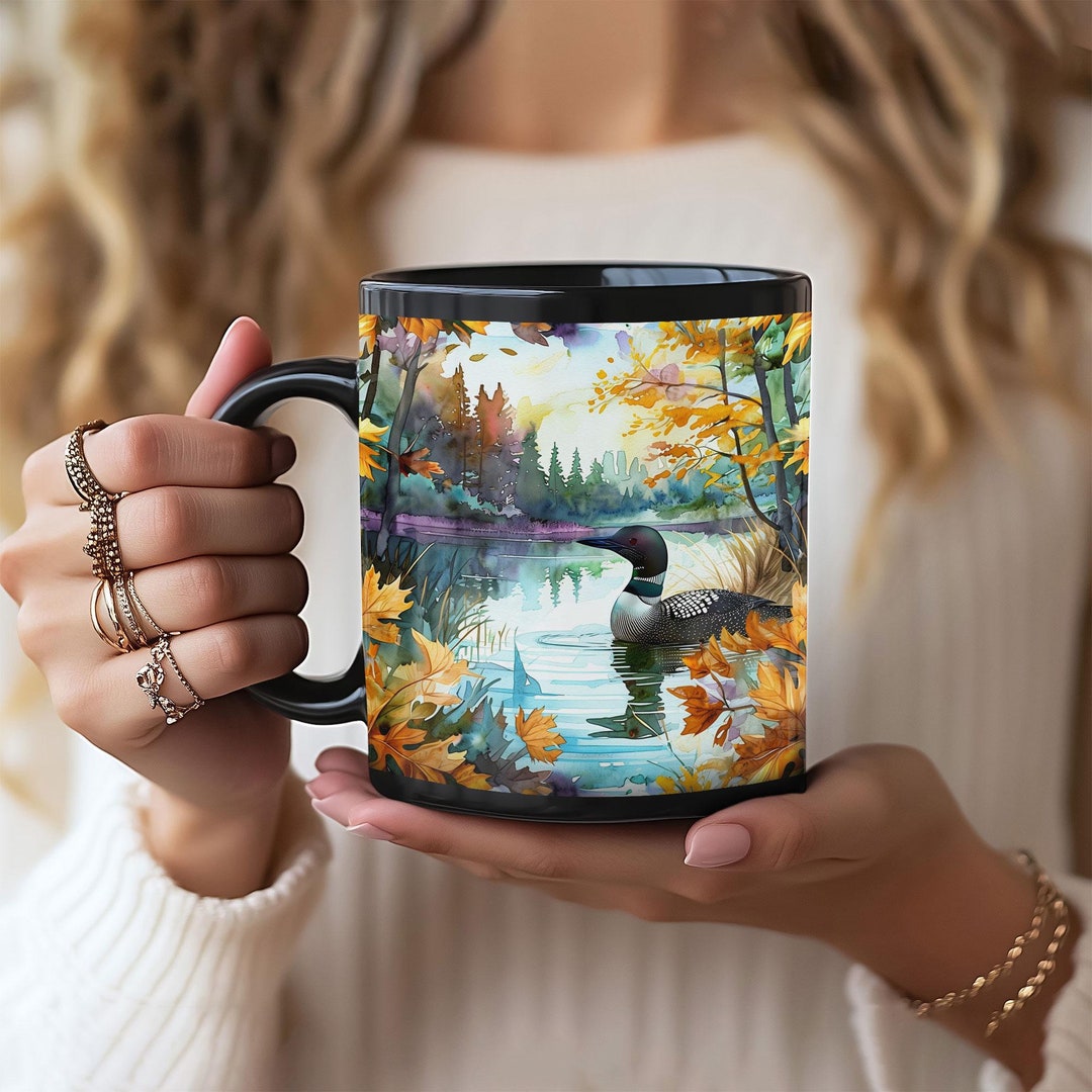 Common Loon Floating in Autumn Woods, Goose Hunters Mug, Nature Lovers ...