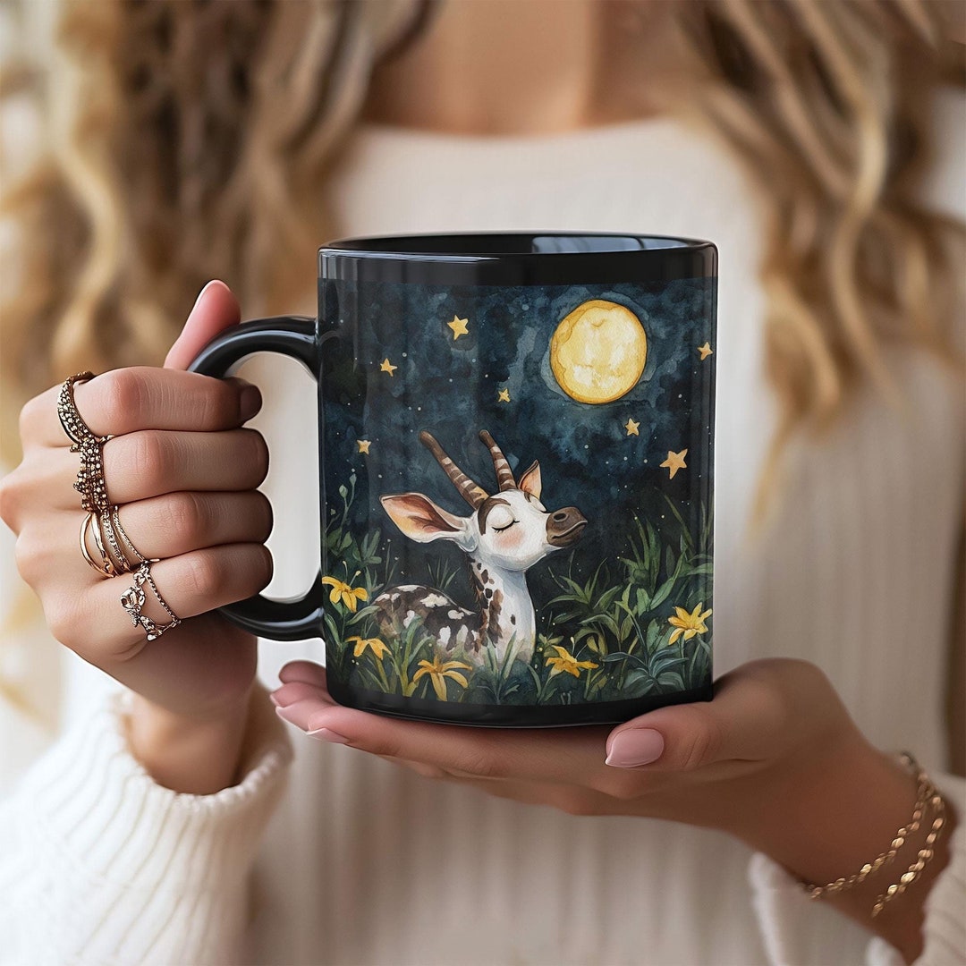 Baby Okapi Sleeping in Rain Forest With Flower and Stars, Cute Animal Lover Gift, Nature Coffee ...