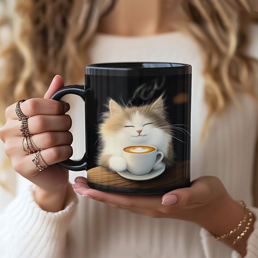 Cute Cat Drinking His Morning Coffee With a Smile, Coffee Lover Gift ...