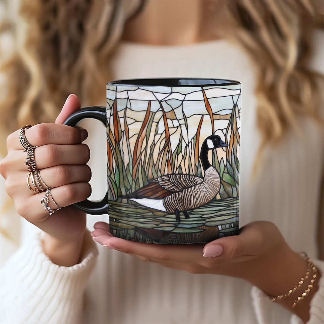 Canadian Goose Hunter Gift, Stained Glass Look Coffee Cup, Waterfowl ...