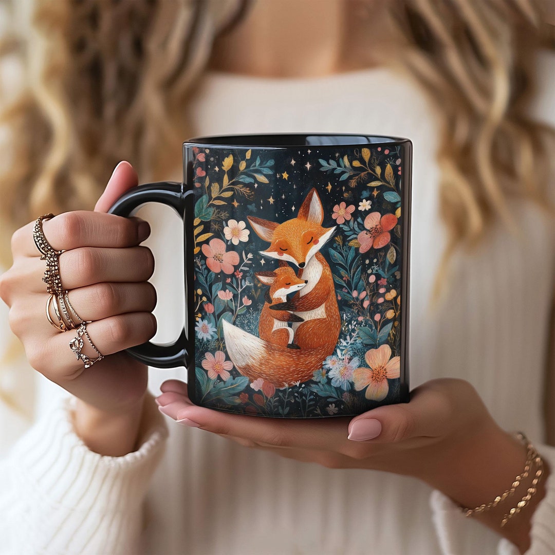Mama Fox and Baby Mug, Floral New Mother Gift, Mama and Baby Gift ...