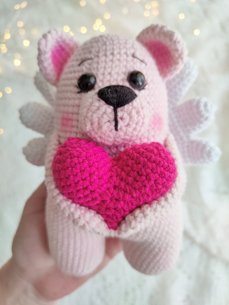 Teddy Bear Crochet Pattern Amigurumi Pink Heart Valentines Day Toy