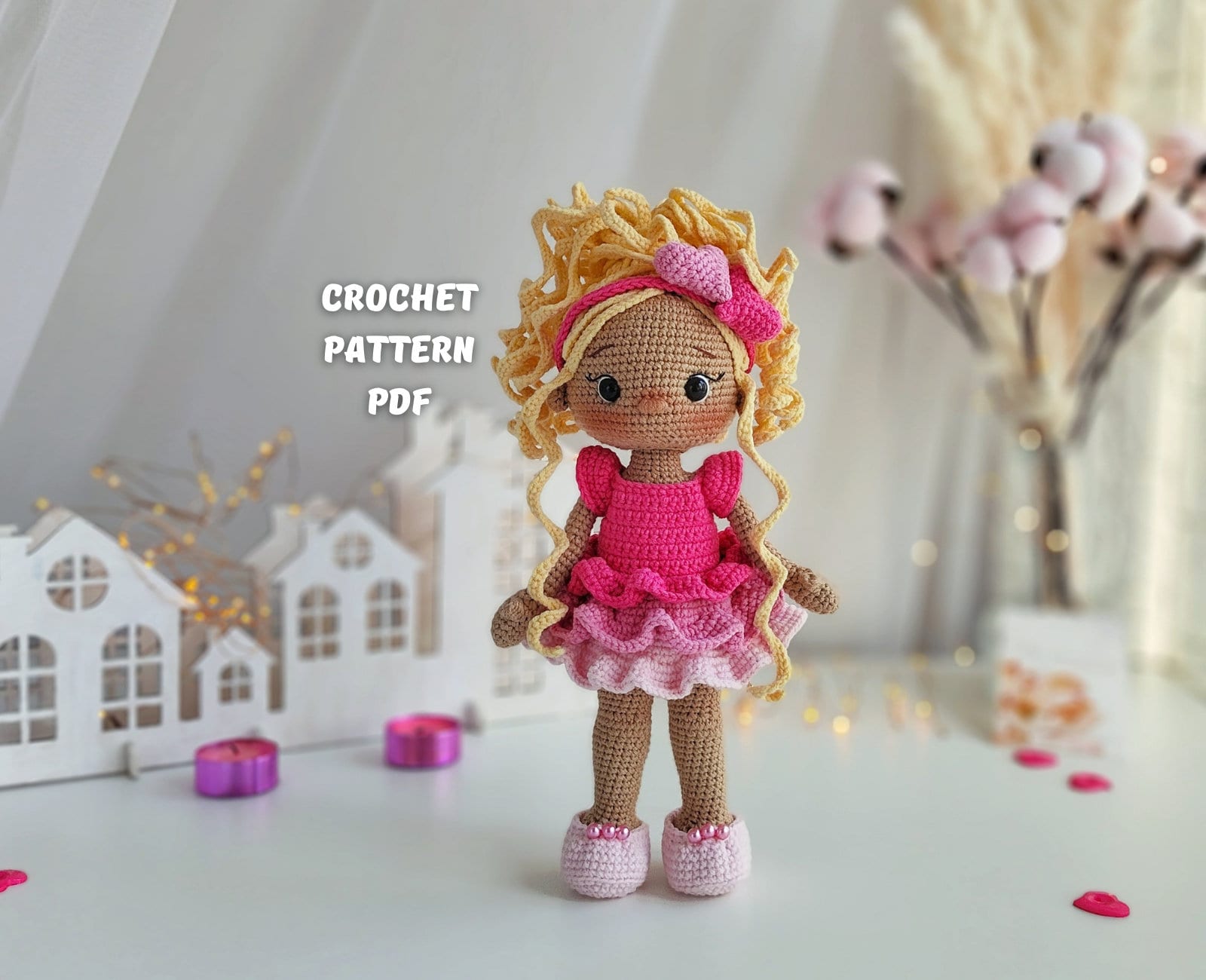 Crochet Valentine Doll English Pattern in Pinkdress, Amigurumi Spring ...