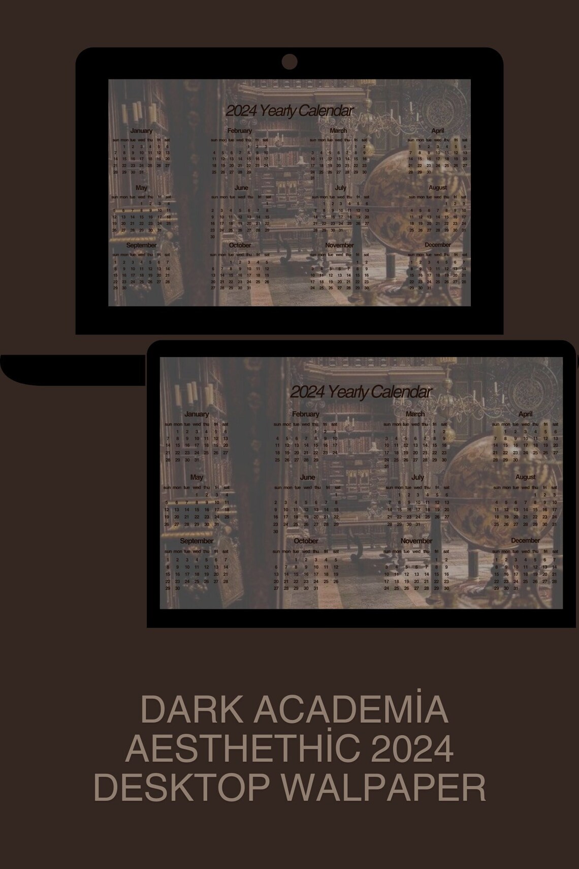 2024 Dark Academia Desktop Wallpaper Vintage Elegance and Calendar ...