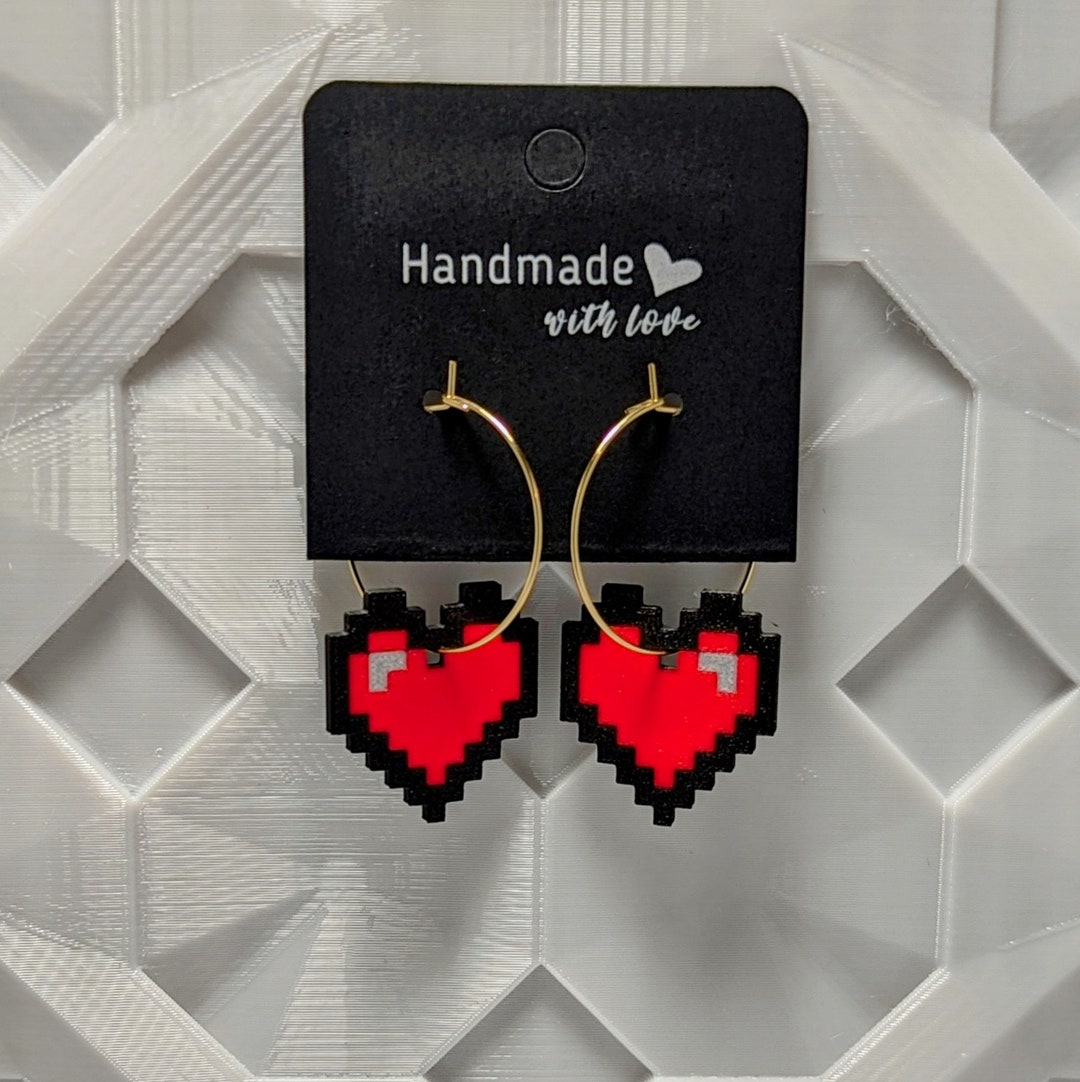Iconic Pixel Heart Earrings / Heart Container Earrings hanging Earrings ...