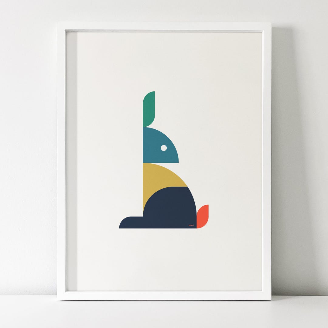 Mid-century Modern Rabbit Print, Modern Bold Colorful Animal Decor ...