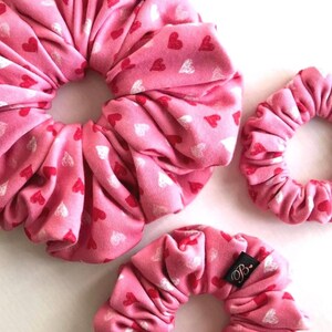 Soft Knit Scrunchie With Pink Heart Design Fluffy Hair Tie for Everyday ...