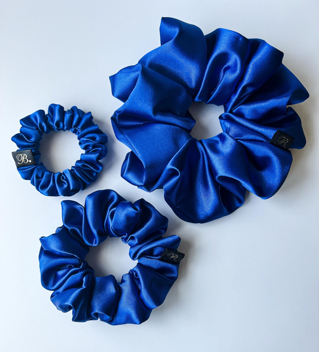 Luxury Blue Satin Scrunchies Premium Silky Hair Ties Elegant, High ...
