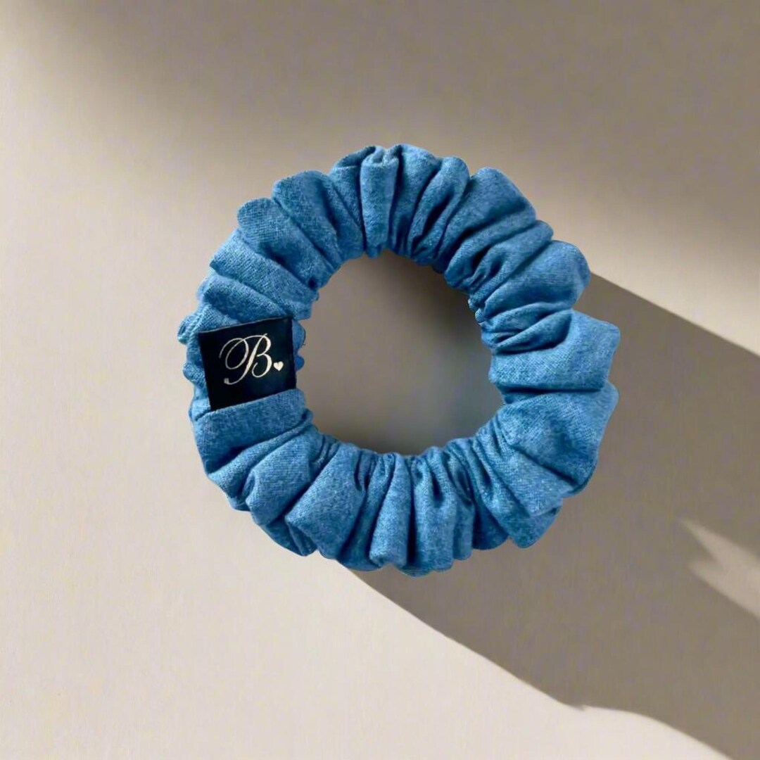 Mini Denim Scrunchie – Blue Cotton Hair Tie - Etsy
