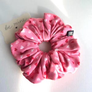 Soft Knit Scrunchie With Pink Heart Design Fluffy Hair Tie for Everyday ...