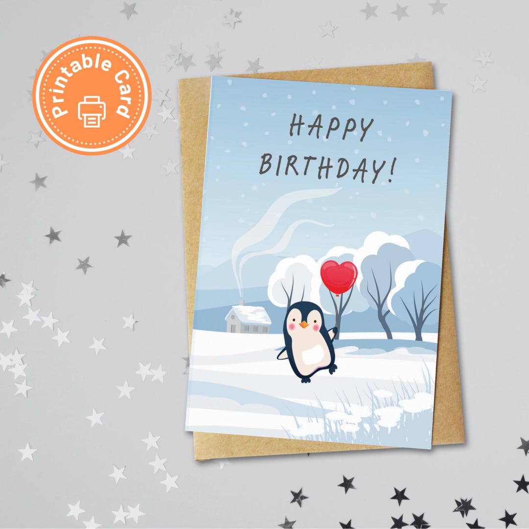 Funny Penguin Birthday Card – Printable Greeting Card (digital Download ...